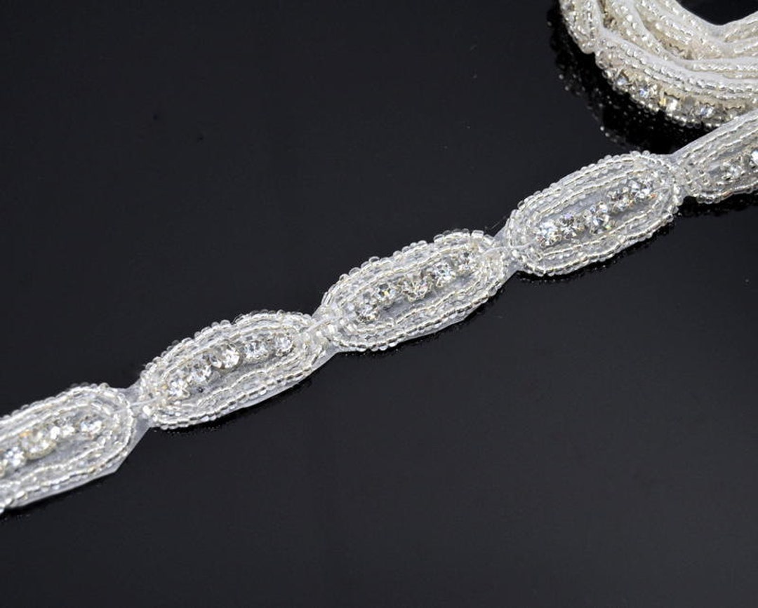 Beaded Trim by the Yard, Silver Rhinestone Trim - 1 Yard - Etsy