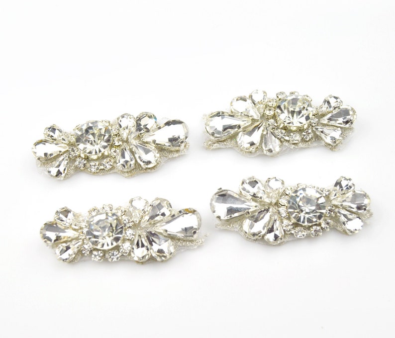 Set of 4 Small rhinestone applique Silver Crystal Rhinestone | Etsy