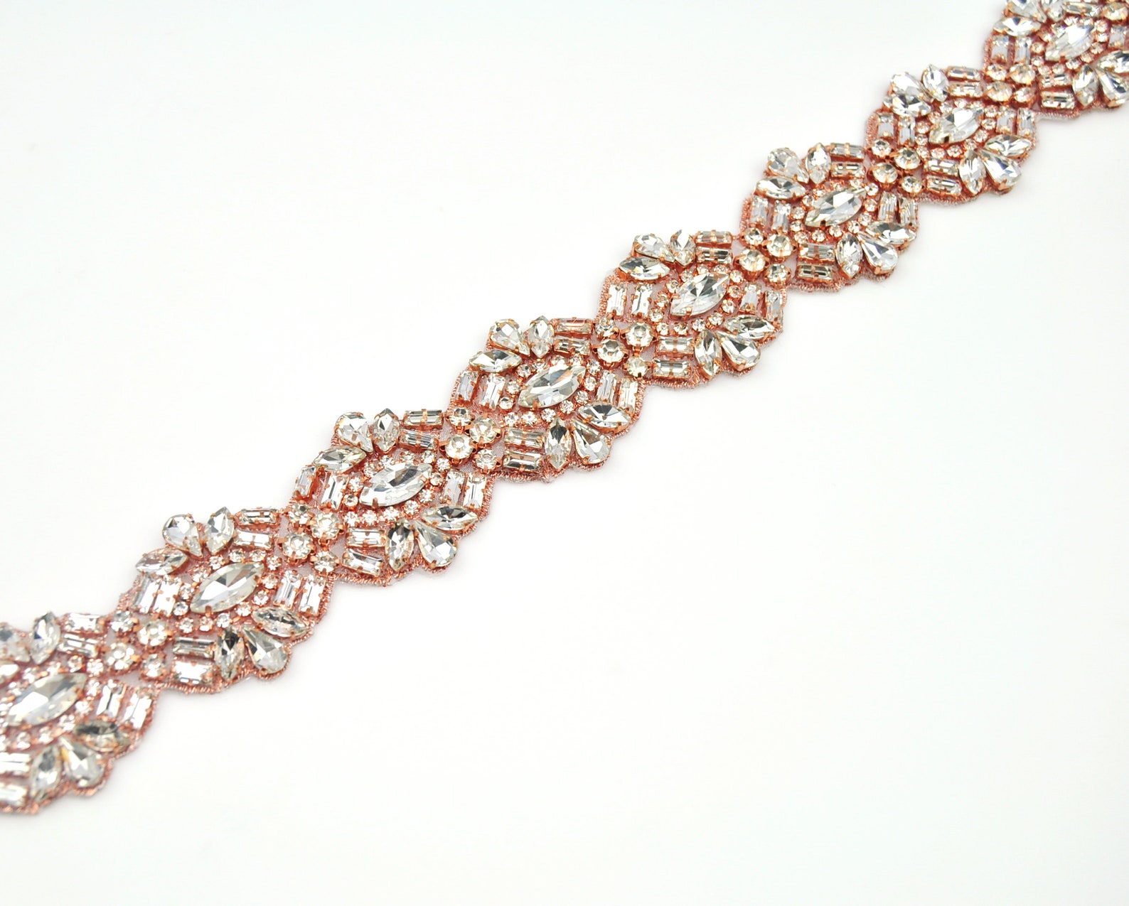 Rose Gold Rhinestone Trim Wide Crystal Beaded Trim Bridal | Etsy