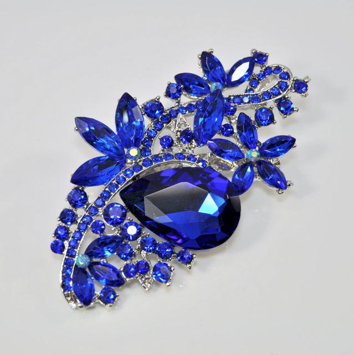 Sapphire Blue Crystal Brooch Royal Blue Rhinestone Broach | Etsy