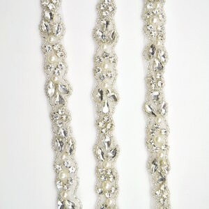 1 Yard Rhinestone and Pearl Trim, Wedding Dress Strap, Iron-on Crystal ...