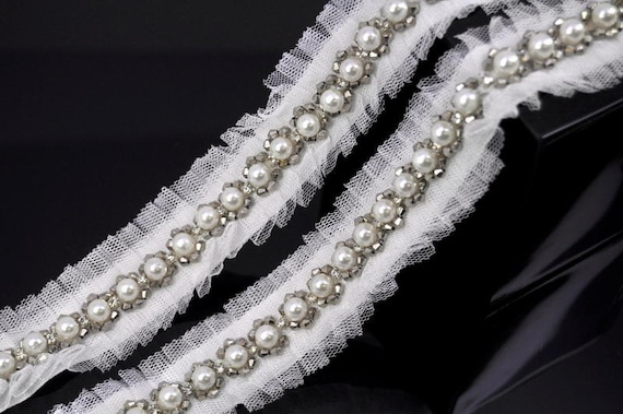 Pearl Crystal Trim Ivory Lace Beaded Trim Sewing Trim by the | Etsy