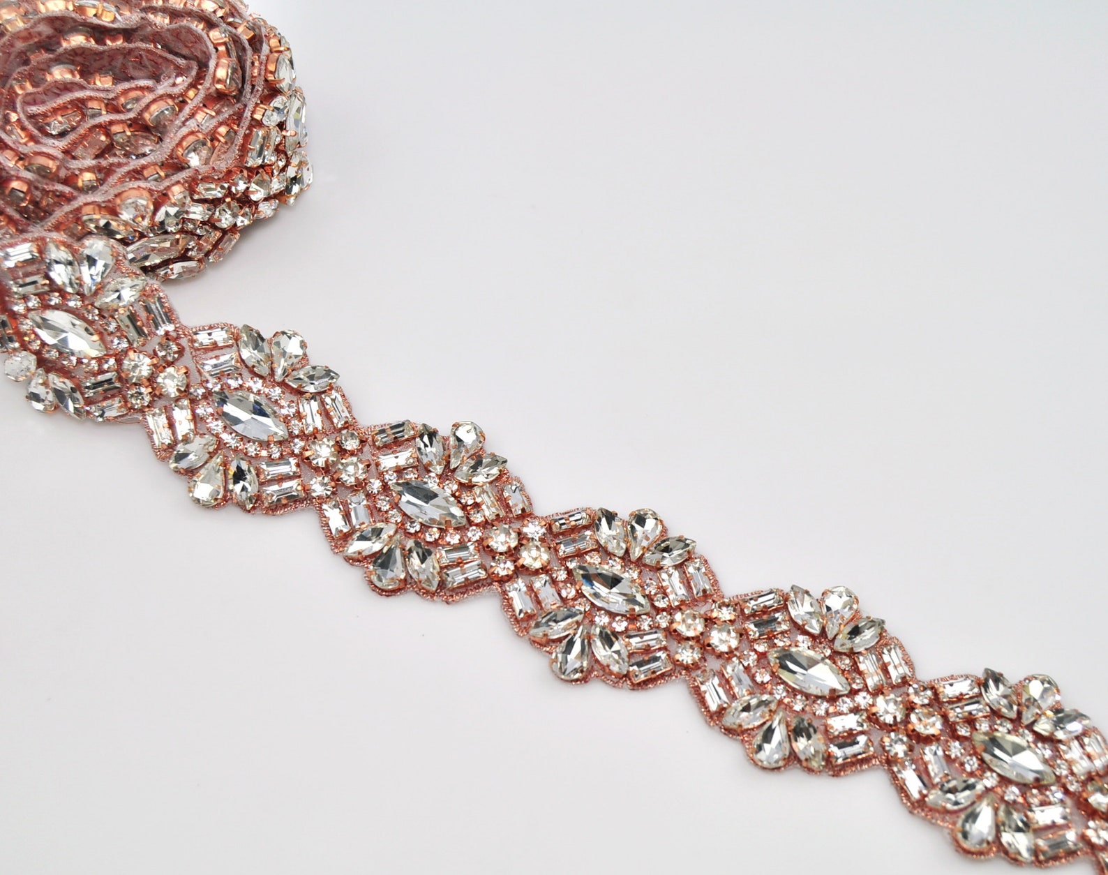 Rose Gold Rhinestone Trim Wide Crystal Beaded Trim Bridal | Etsy