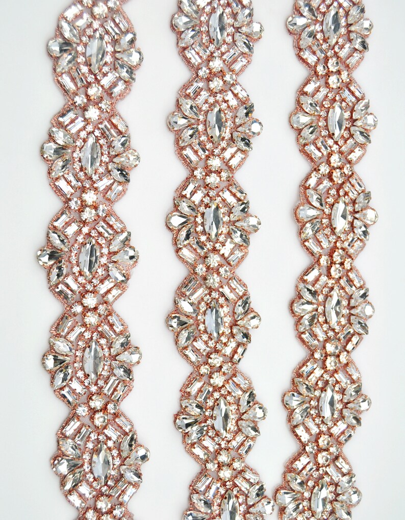 Rose Gold Rhinestone Trim Wide Crystal Beaded Trim Bridal | Etsy