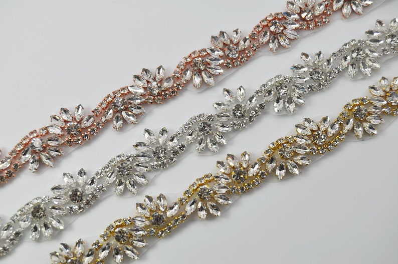 Silver Rose gold or gold rhinestone trim crystal trimming by | Etsy