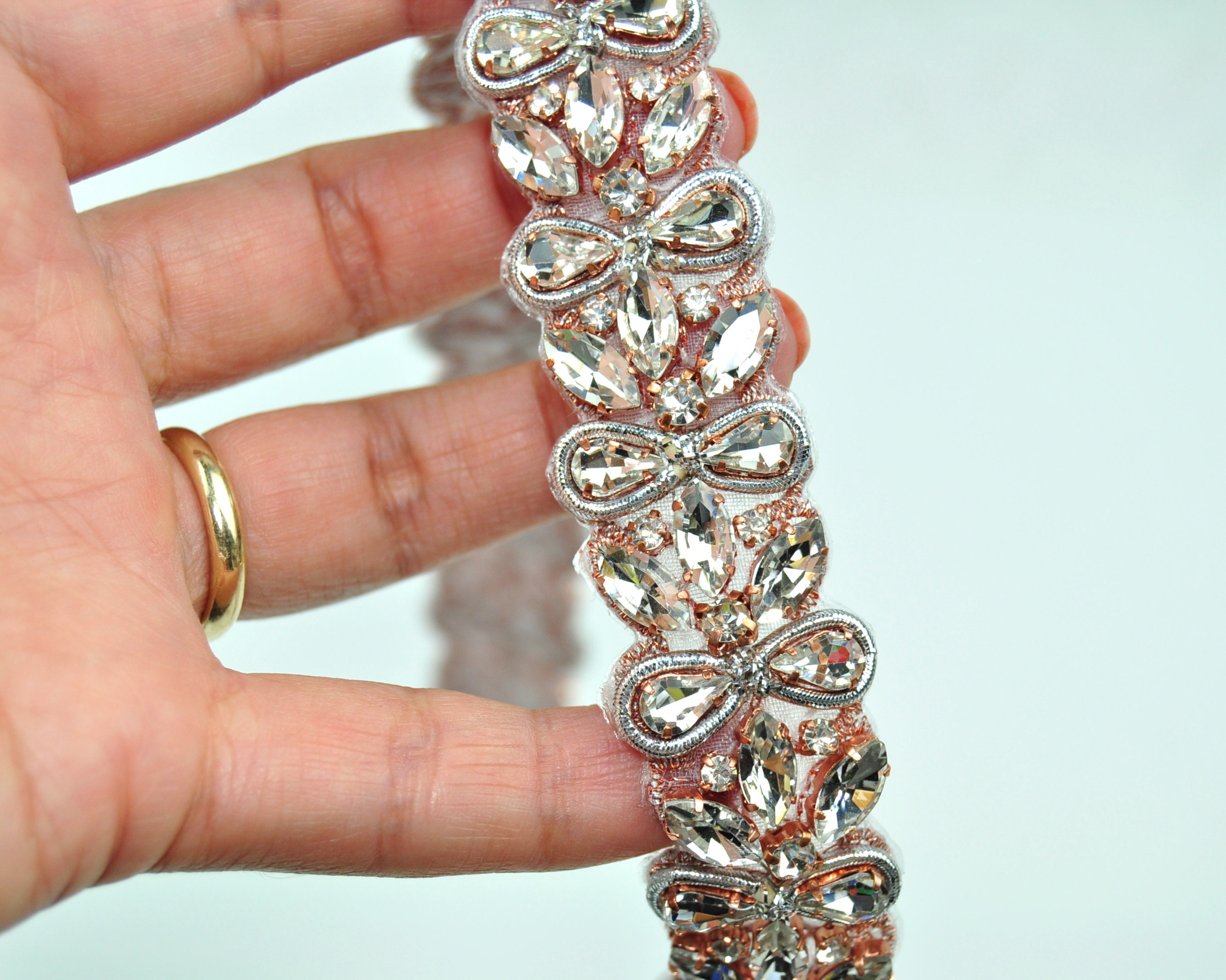 1 Yard Rose Gold Rhinestone Trim Crystal Rhinestone Beaded - Etsy