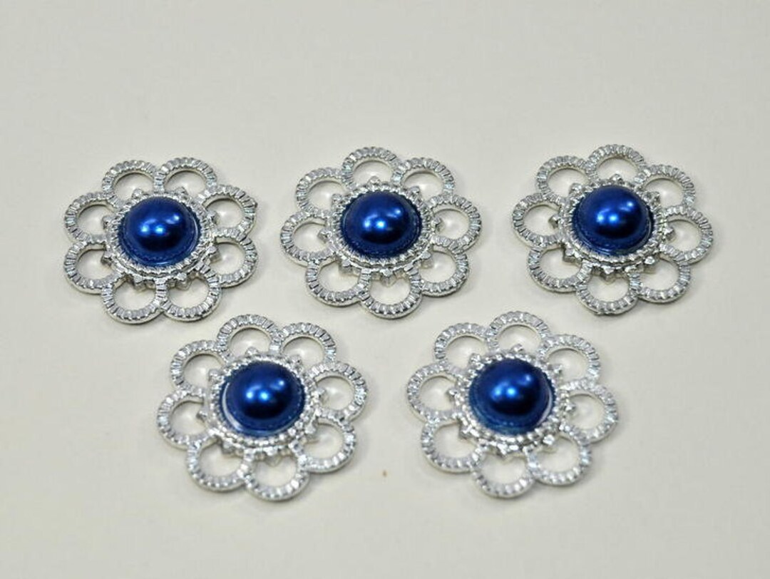 5 Royal Blue Flower Buttons: Acrylic Flat Back Embellishments - Etsy