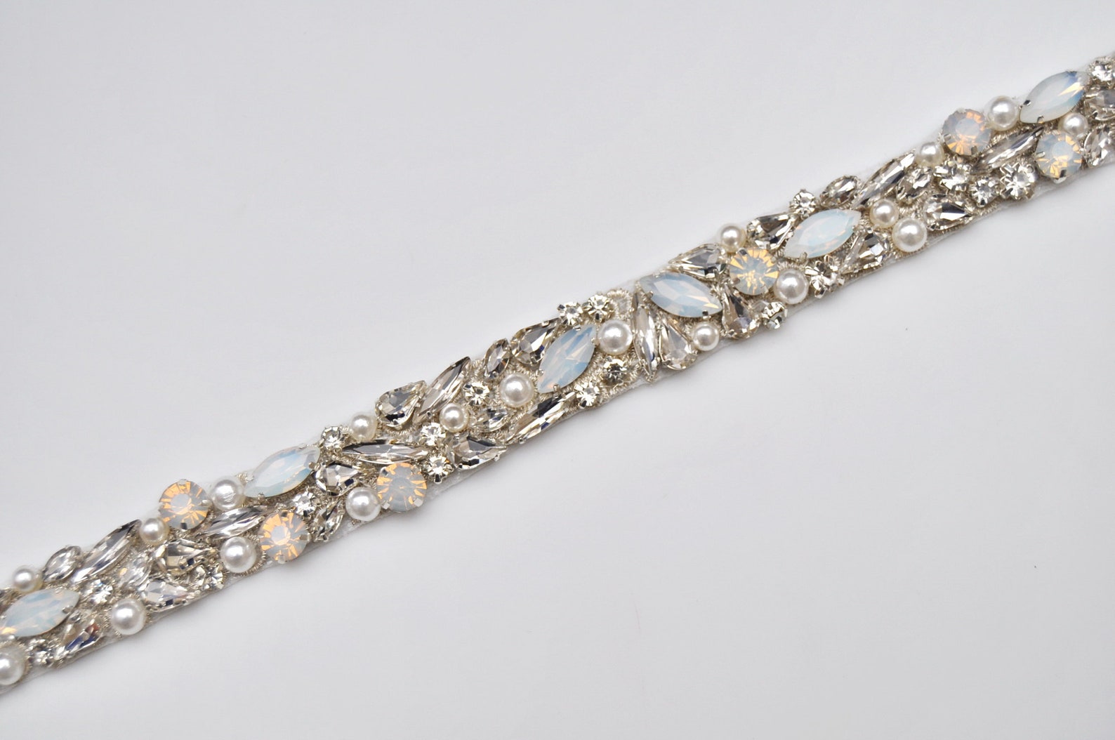 1 Yard Opal Crystal Beaded Trim Silver Embroidered - Etsy