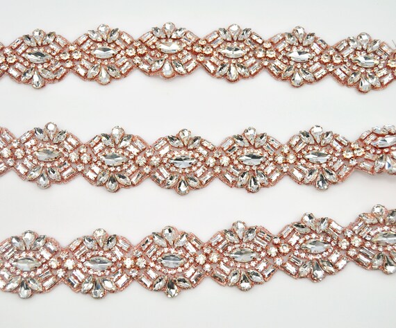 Rose Gold Rhinestone Trim Wide Crystal Beaded Trim Bridal | Etsy
