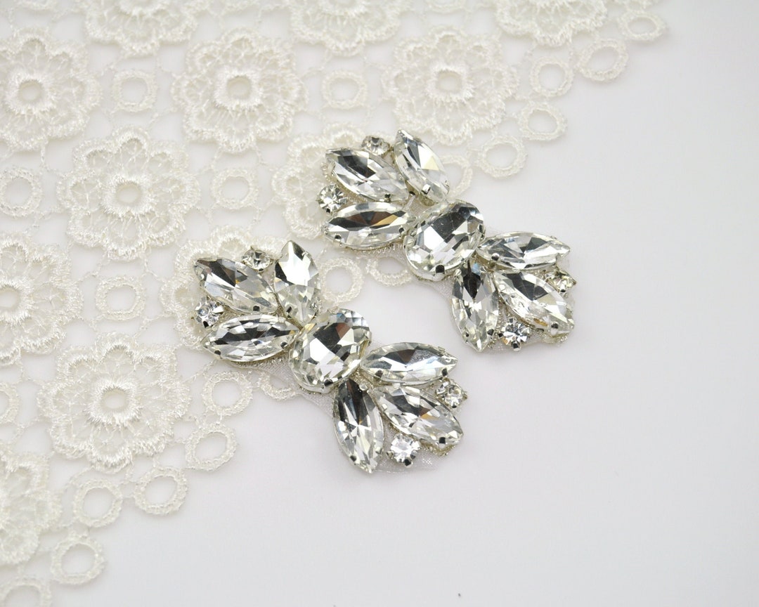2 Pcs Small Rhinestone Applique, Rhinestone Patch, Silver Crystal ...