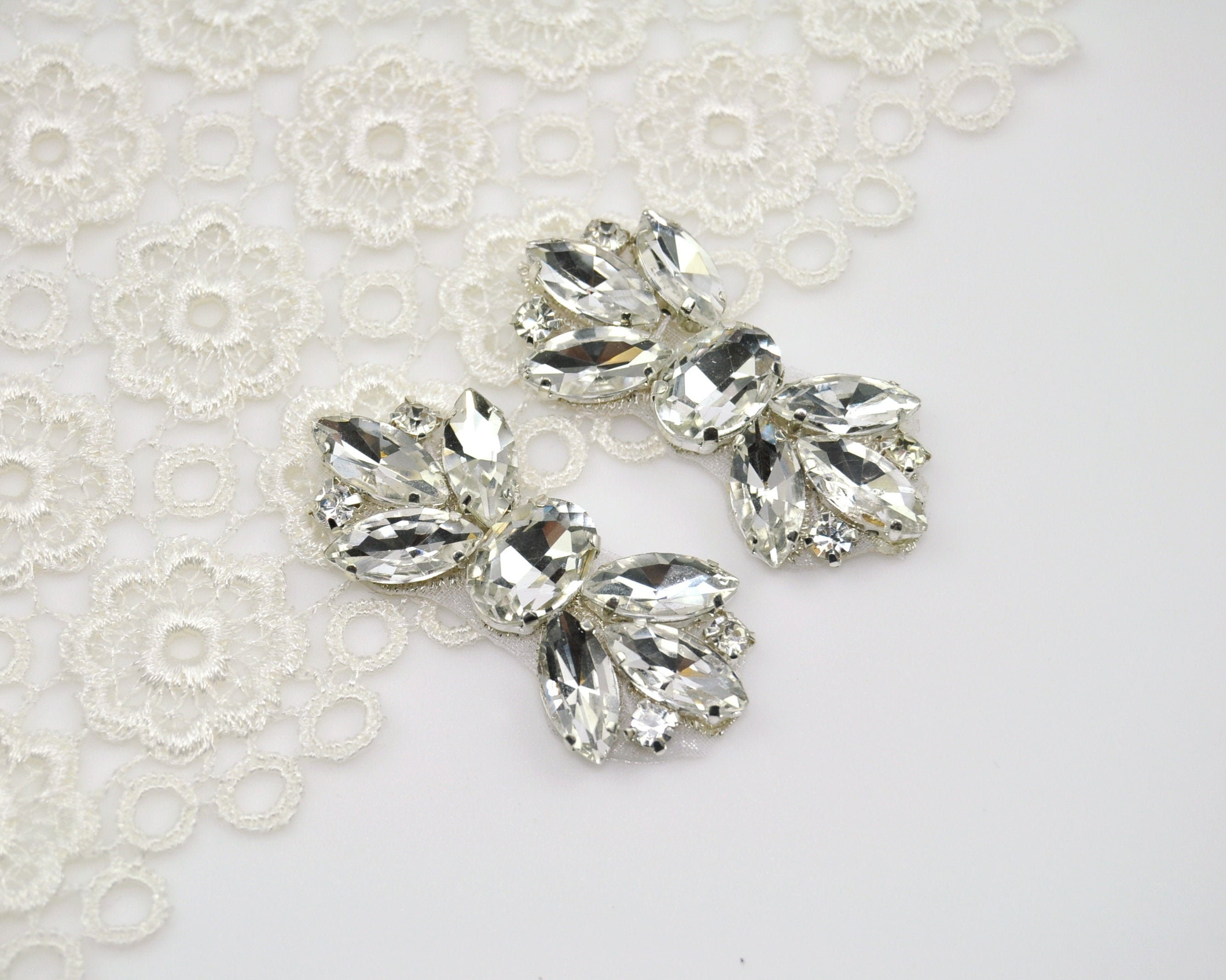 2 Pcs Small Rhinestone Applique, Rhinestone Patch, Silver Crystal ...