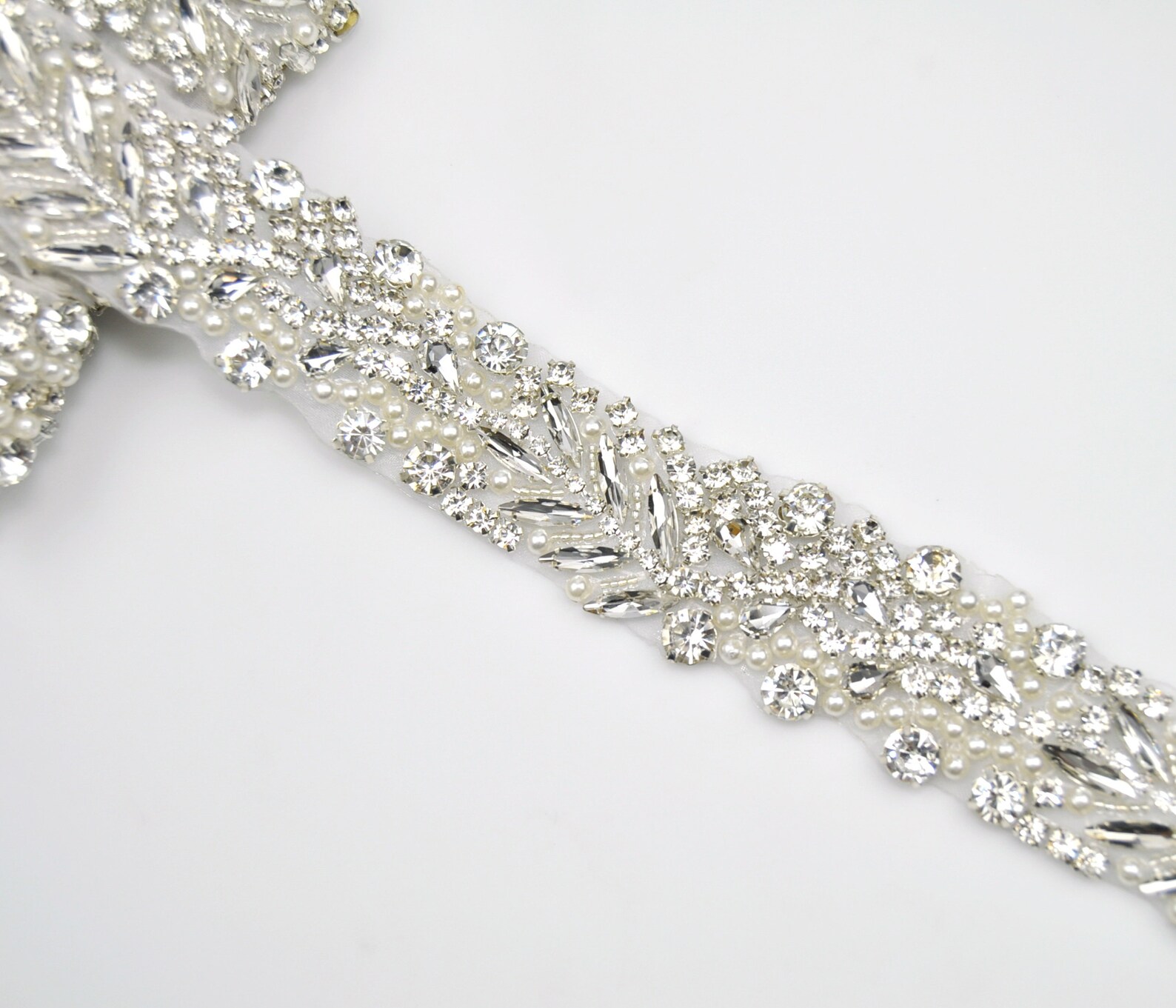 1 Yard Silver Beaded Rhinestone Trim Bridal Trim by the Yard - Etsy