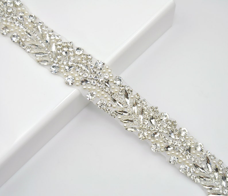 1 Yard Silver Beaded Rhinestone Trim Bridal Trim by the Yard - Etsy