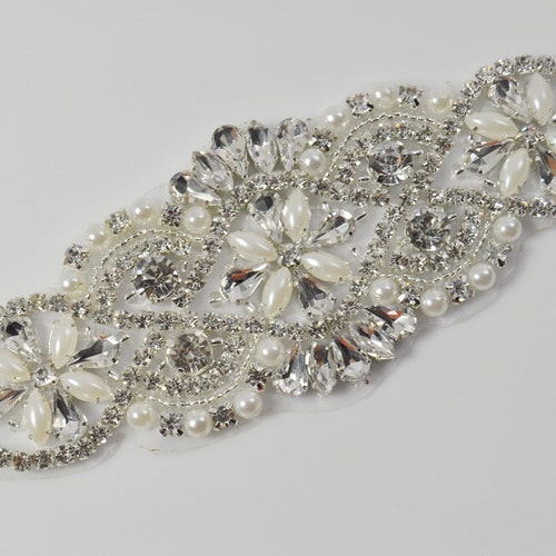 Rhinestone and Pearl Applique Crystal Beaded Applique for - Etsy