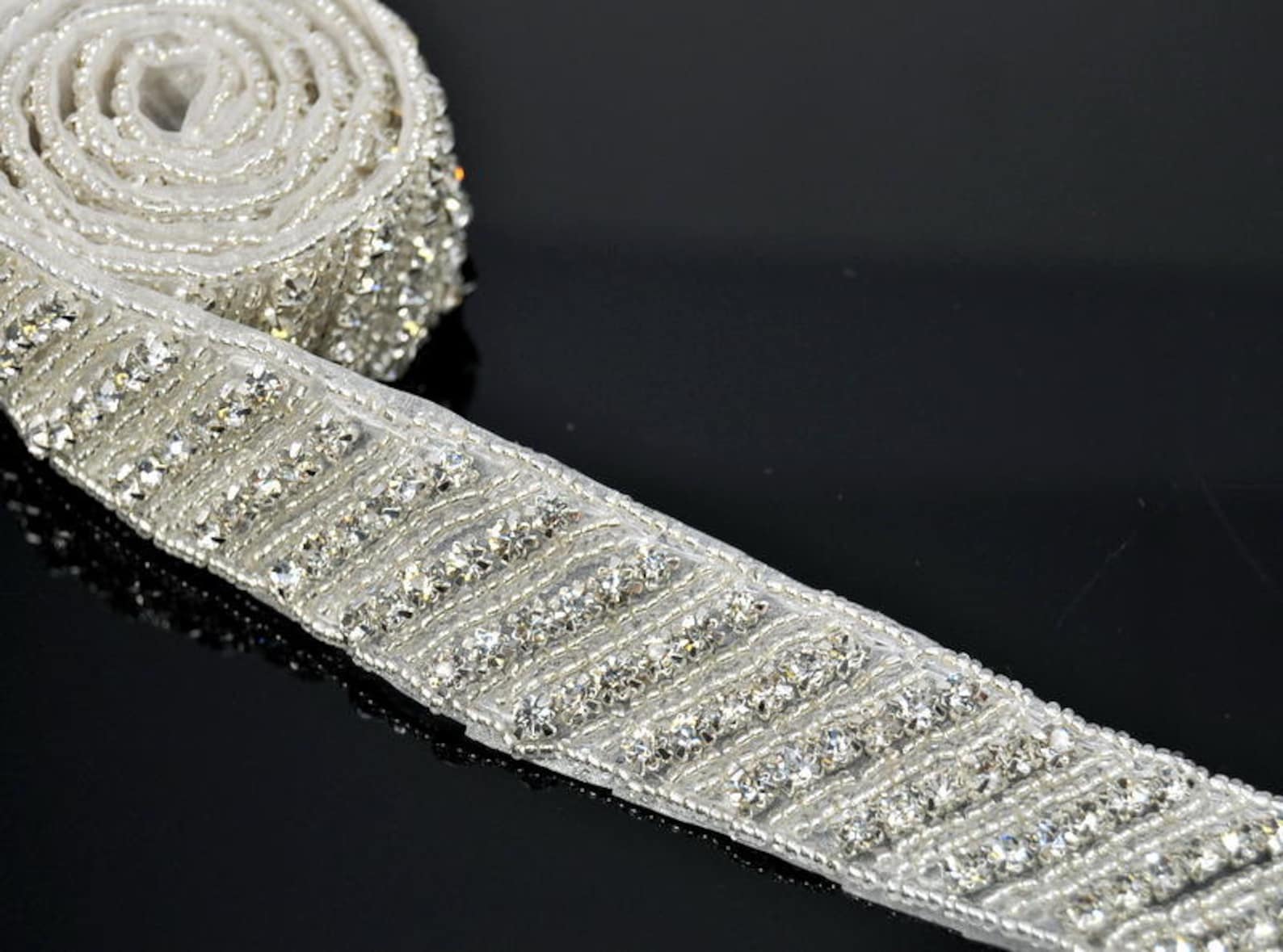 Beaded trim by the yard iron on rhinestone trim bridal | Etsy