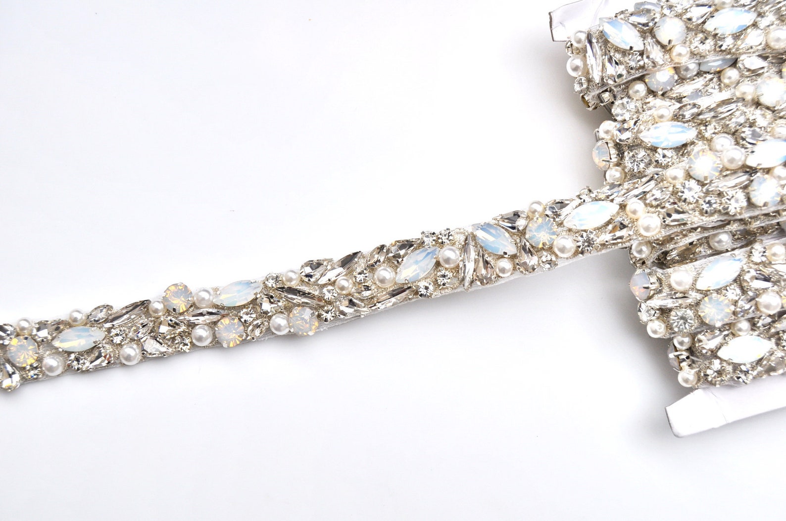 1 Yard Opal Crystal Beaded Trim Silver Embroidered - Etsy