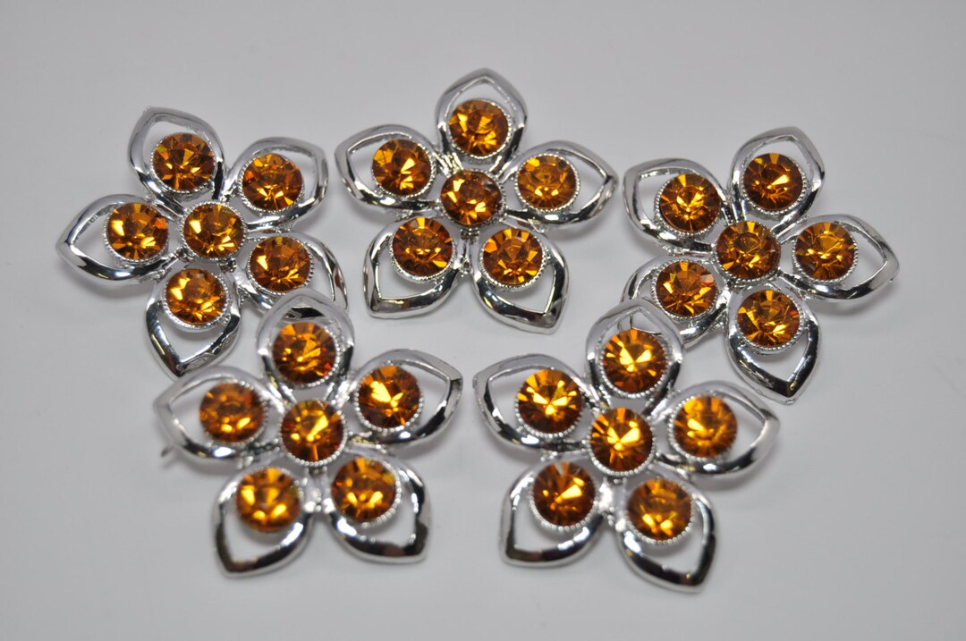 Amber Rhinestone Flower Buttons: Bridal Bouquet Embellishments (5 Pcs ...