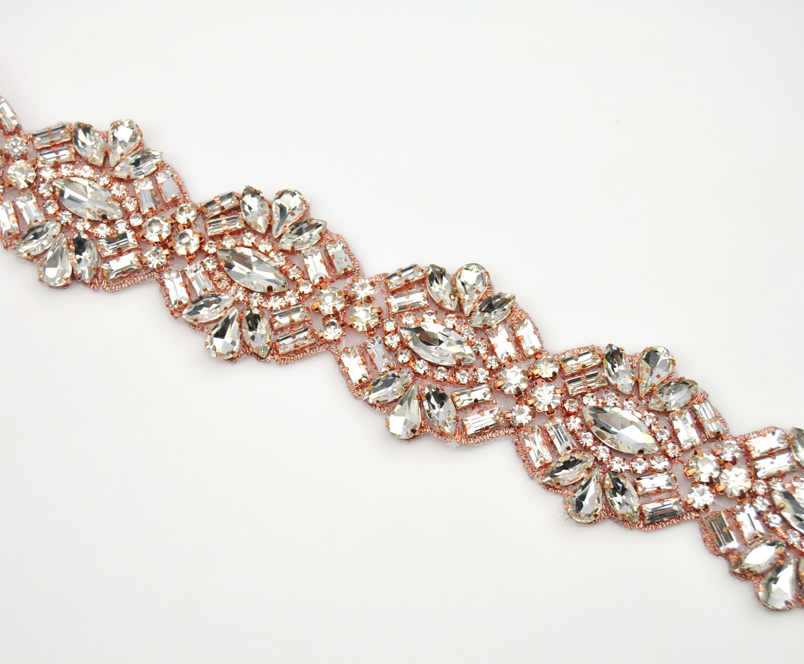 Rose Gold Rhinestone Trim Wide Crystal Beaded Trim Bridal | Etsy