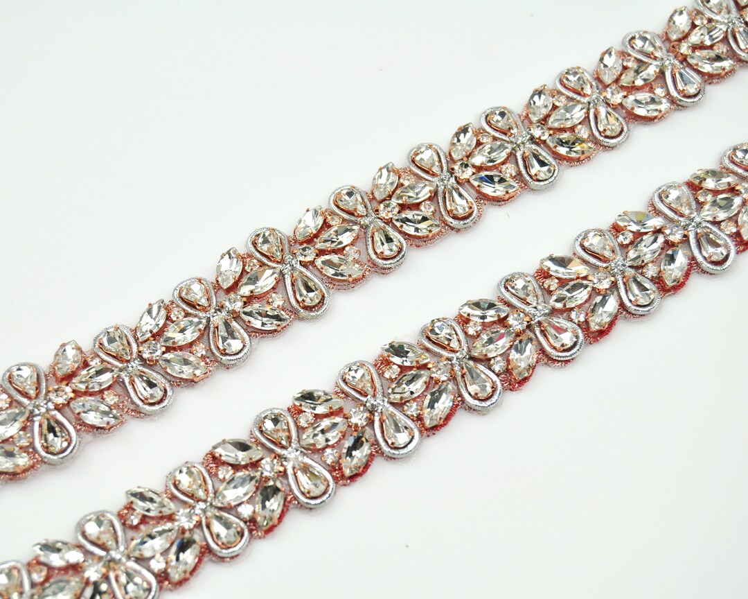 1 Yard Rose Gold Rhinestone Trim, Crystal Rhinestone Beaded Trim ...
