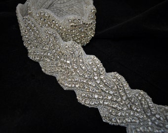 Beaded Trim by the Yard Silver Rhinestone Trim 1 Yard | Etsy