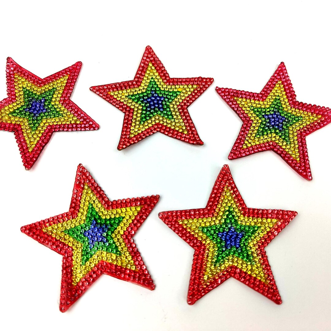 5 Rhinestones Star Patch Applique, Rainbow Colors Stars Iron-on Patch ...