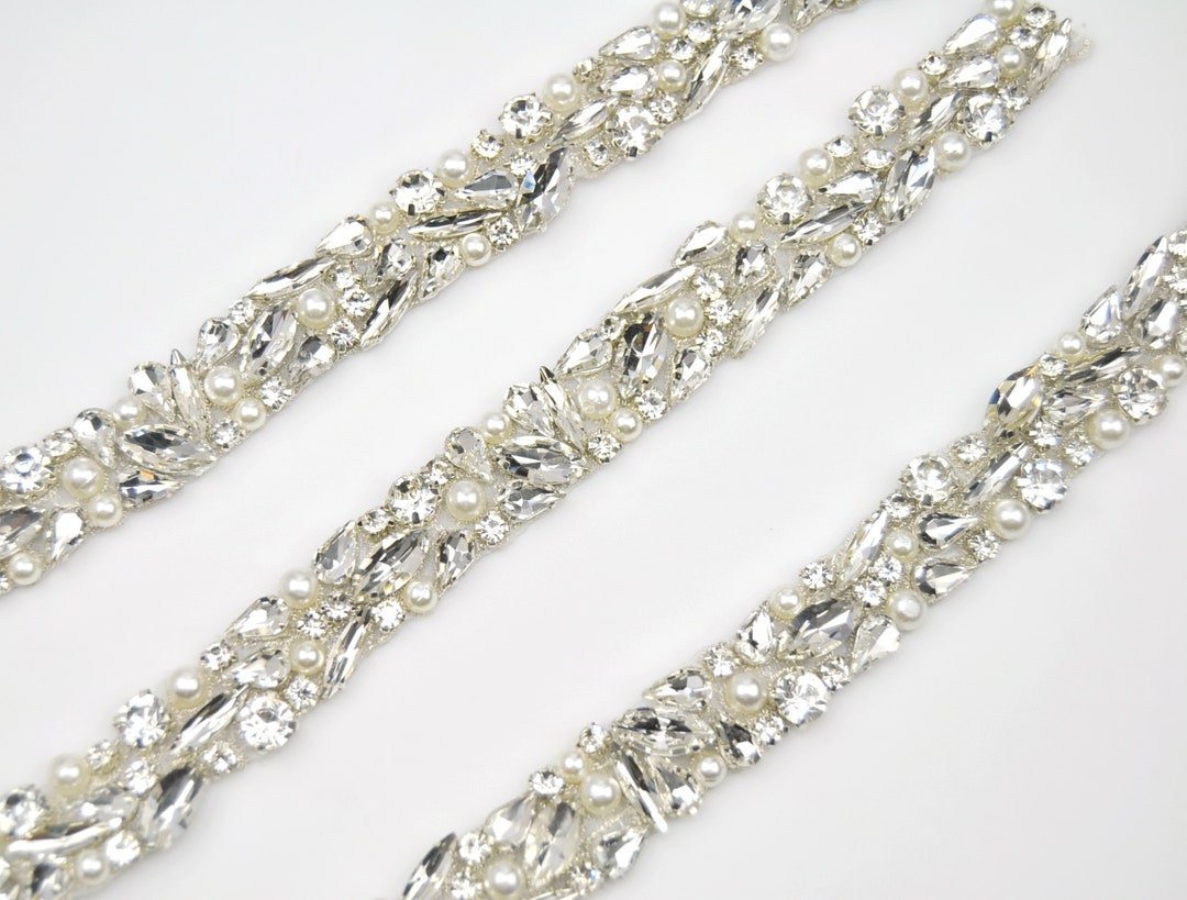 1 Yard Silver Rhinestone Trim Embellishment, Crystal Rhinestone Trim ...