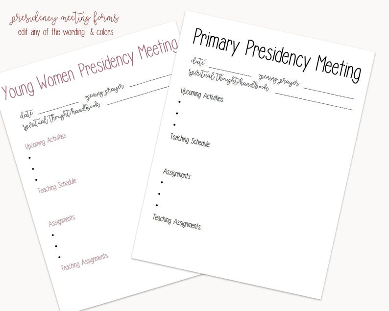 Presidency Meeting Sheets LDS Editable Template, Church of Jesus Christ ...