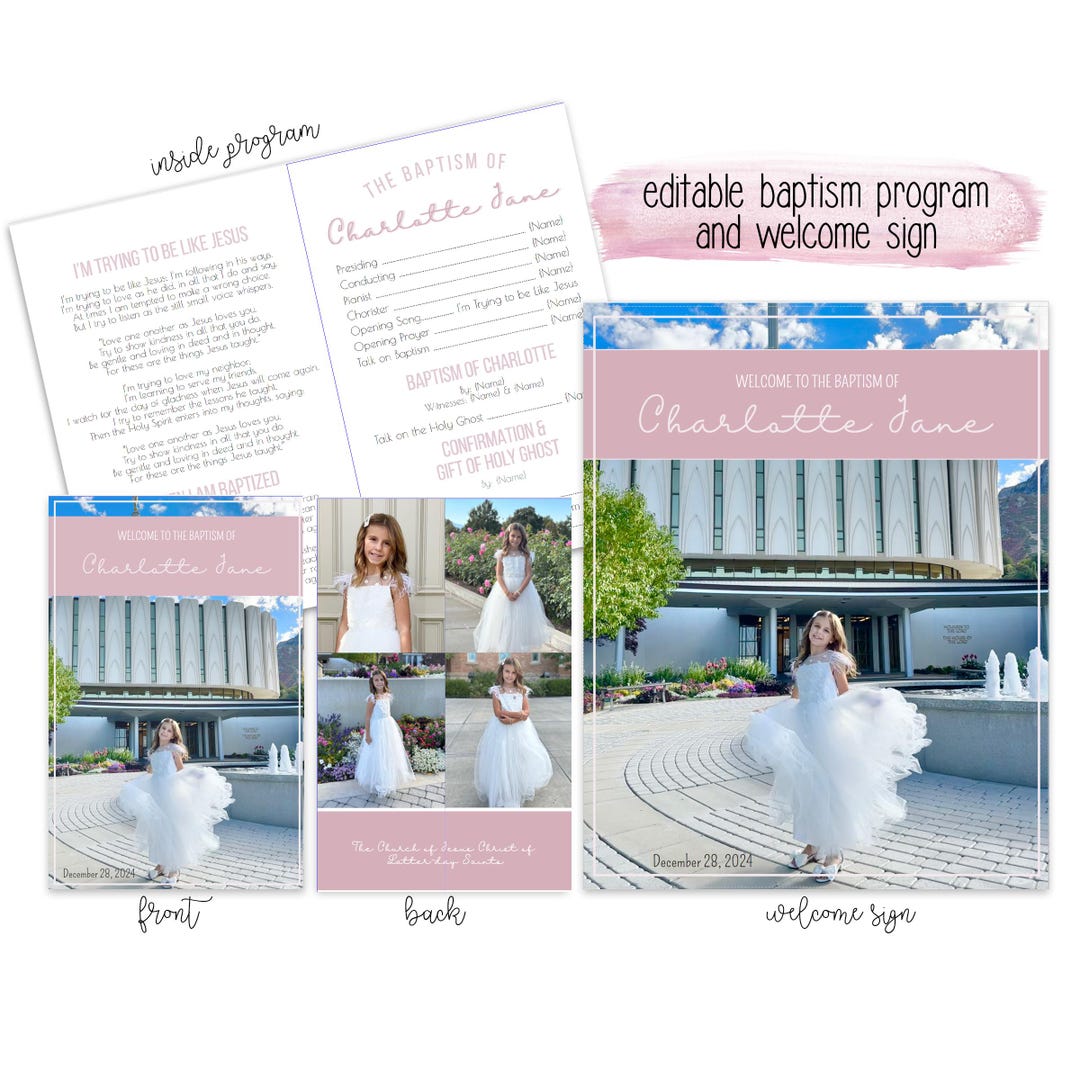 LDS Girl Baptism Program LDS Editable Template, Church of Jesus Christ ...