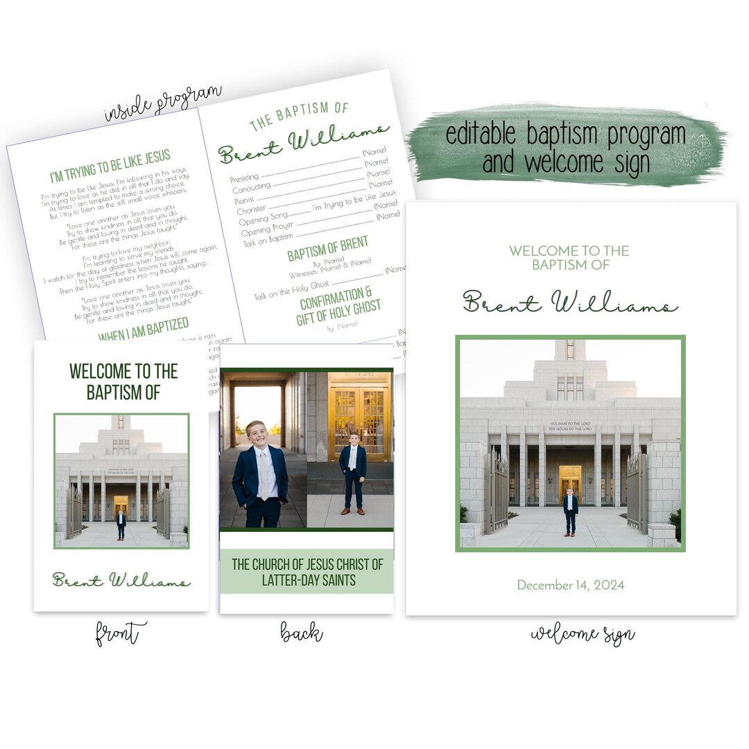LDS Baptism Program Church Editable Template, Church of Jesus Christ of ...