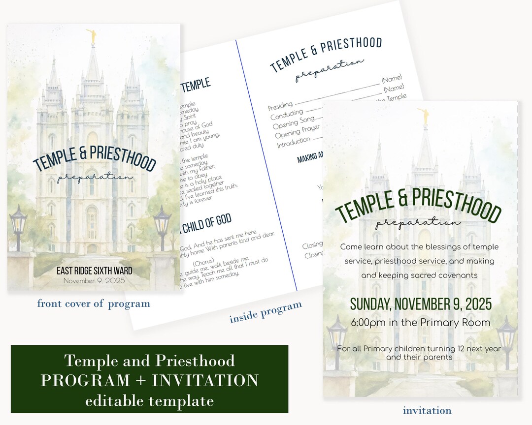 Temple and Priesthood Preparation Program LDS Editable Template, Church ...