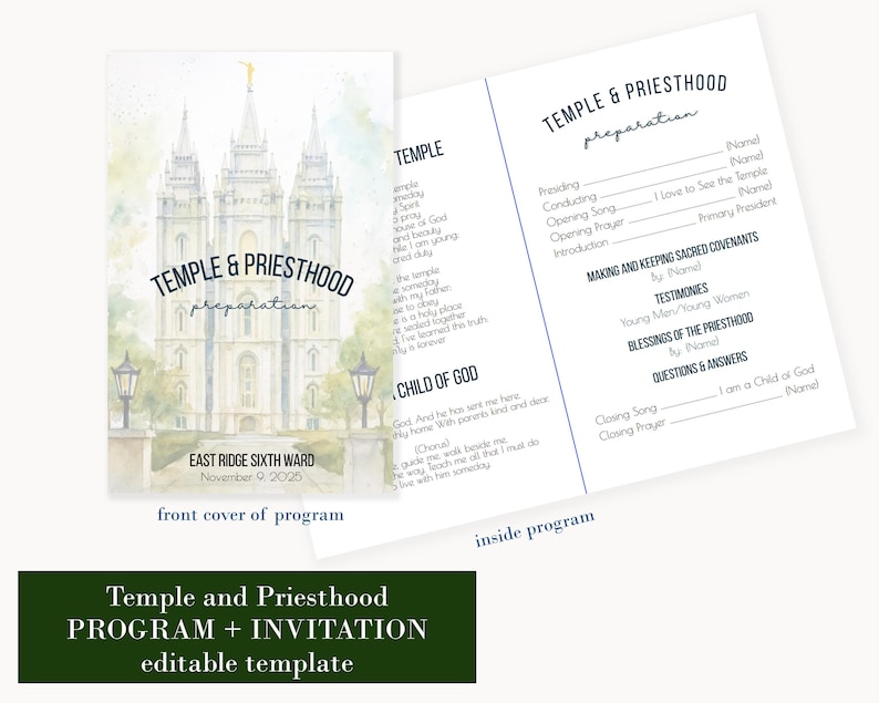 Temple and Priesthood Preparation Program LDS Editable Template, Church ...