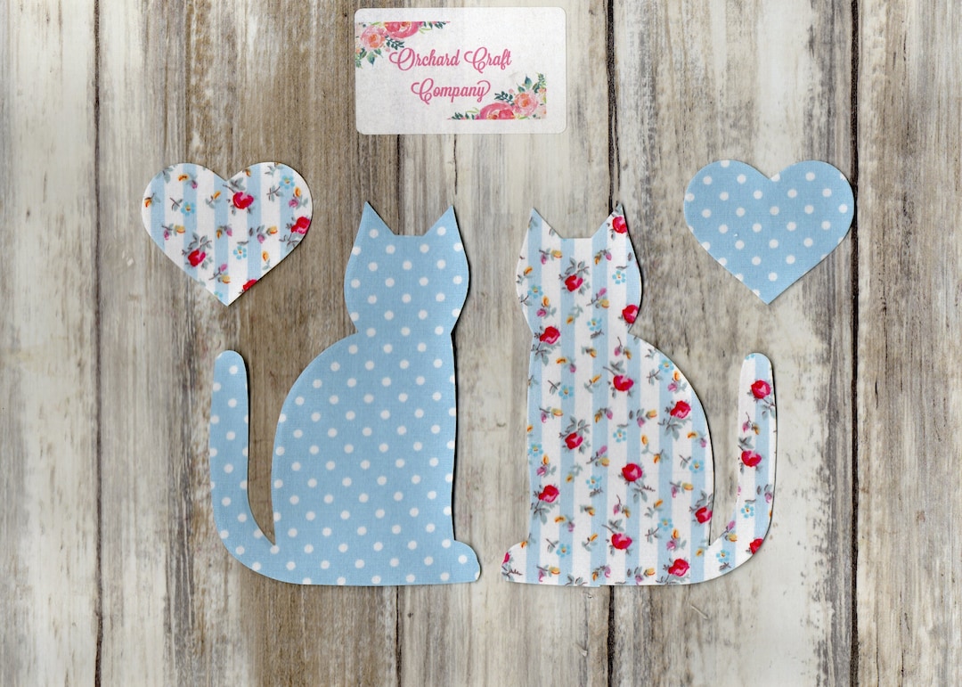 Iron on Fabric, Applique Calico Cats X 2 With Hearts,dotty/floral - Etsy
