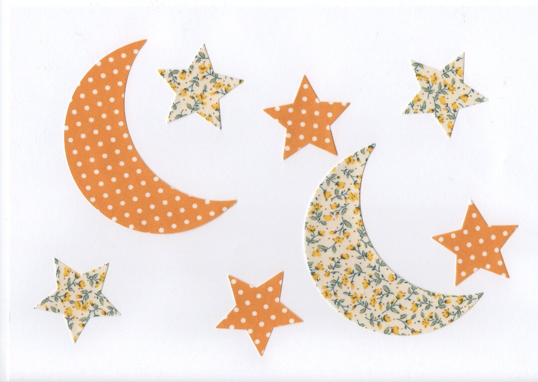 Iron on Applique Moon X 2 and Stars X 6 Dotty/floral Shabby Chic, - Etsy