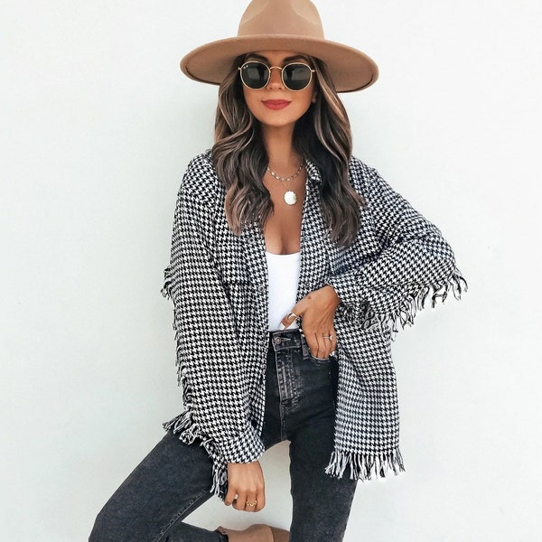 Black and White Houndstooth Jacket - Etsy