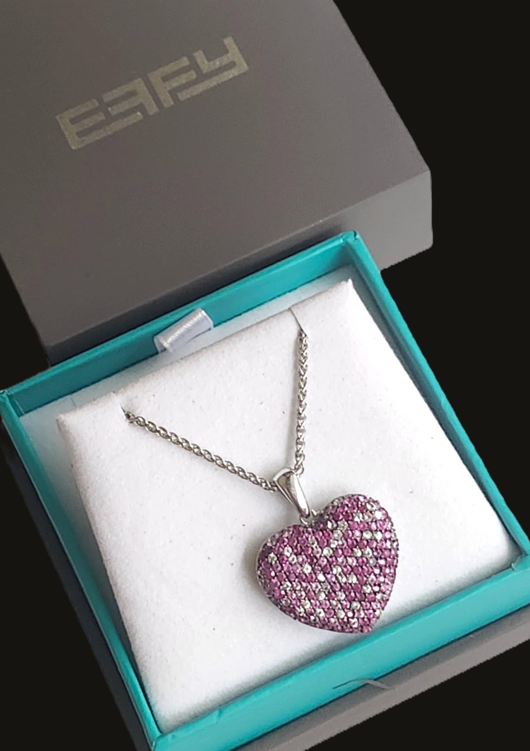 EFFY Sterling Silver & Pink Sapphire Splash Heart Pendant Necklace - Etsy