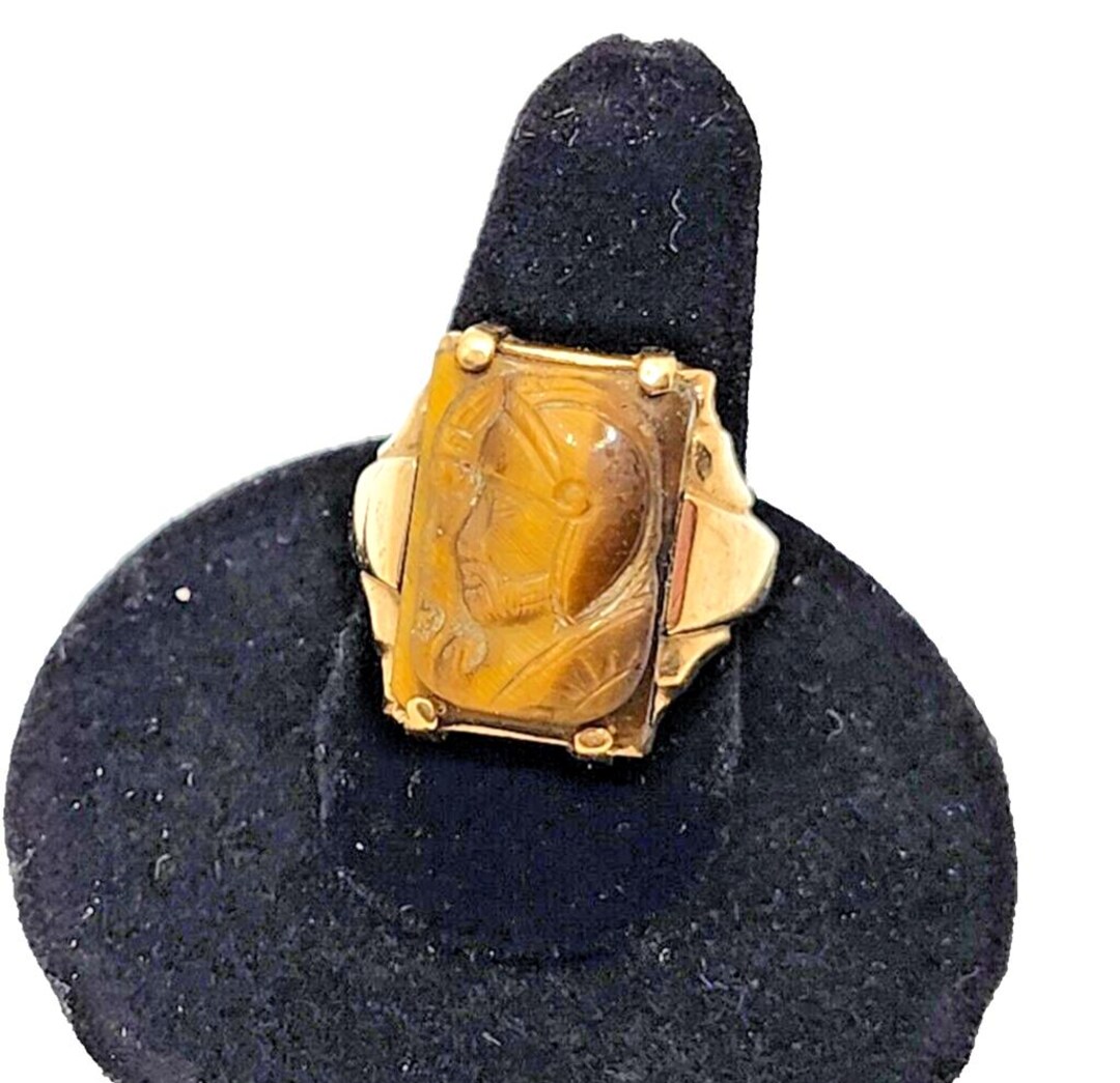 Men's Antique Carved Tigers Eye Intaglio 10K Yellow Gold Ring - Etsy