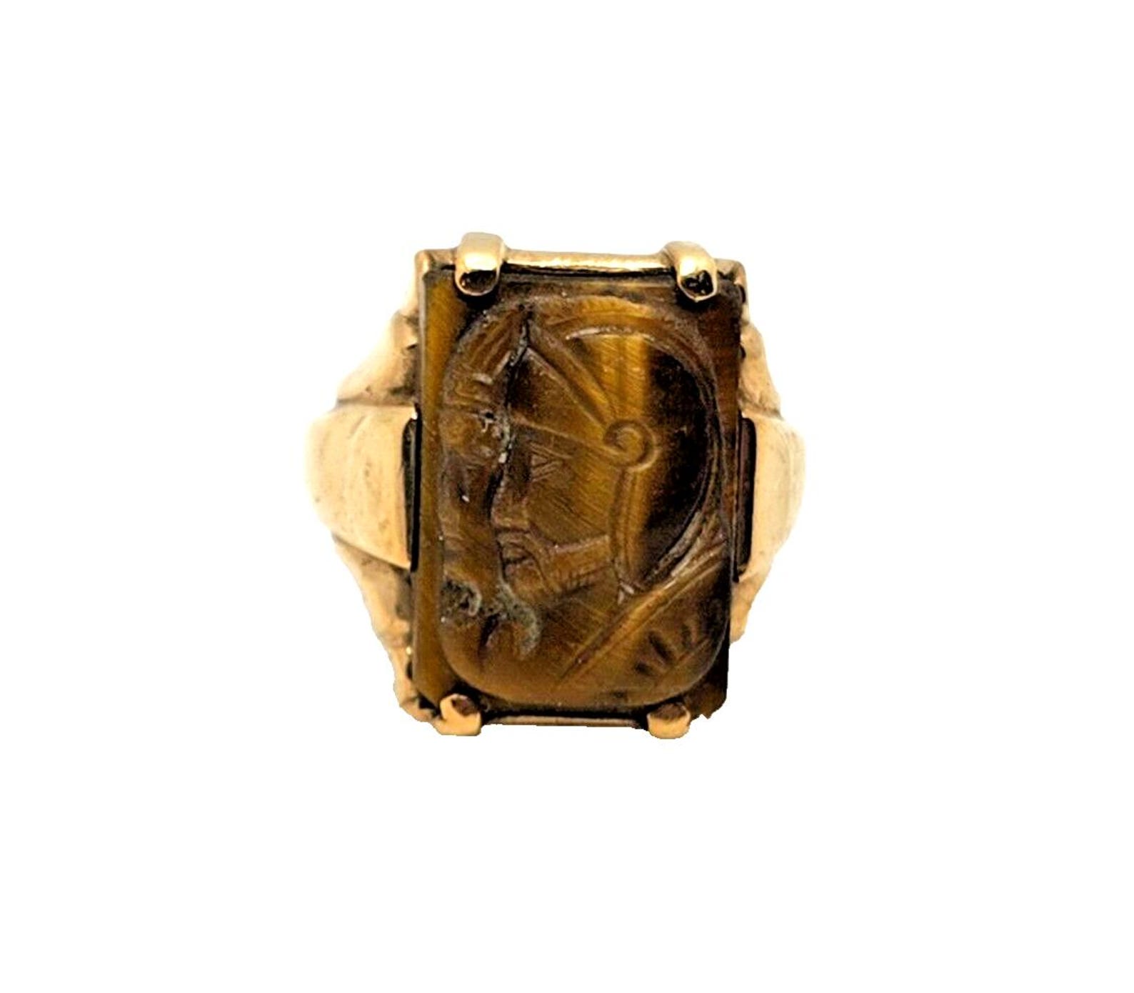 Men's Antique Carved Tigers Eye Intaglio 10K Yellow Gold Ring - Etsy