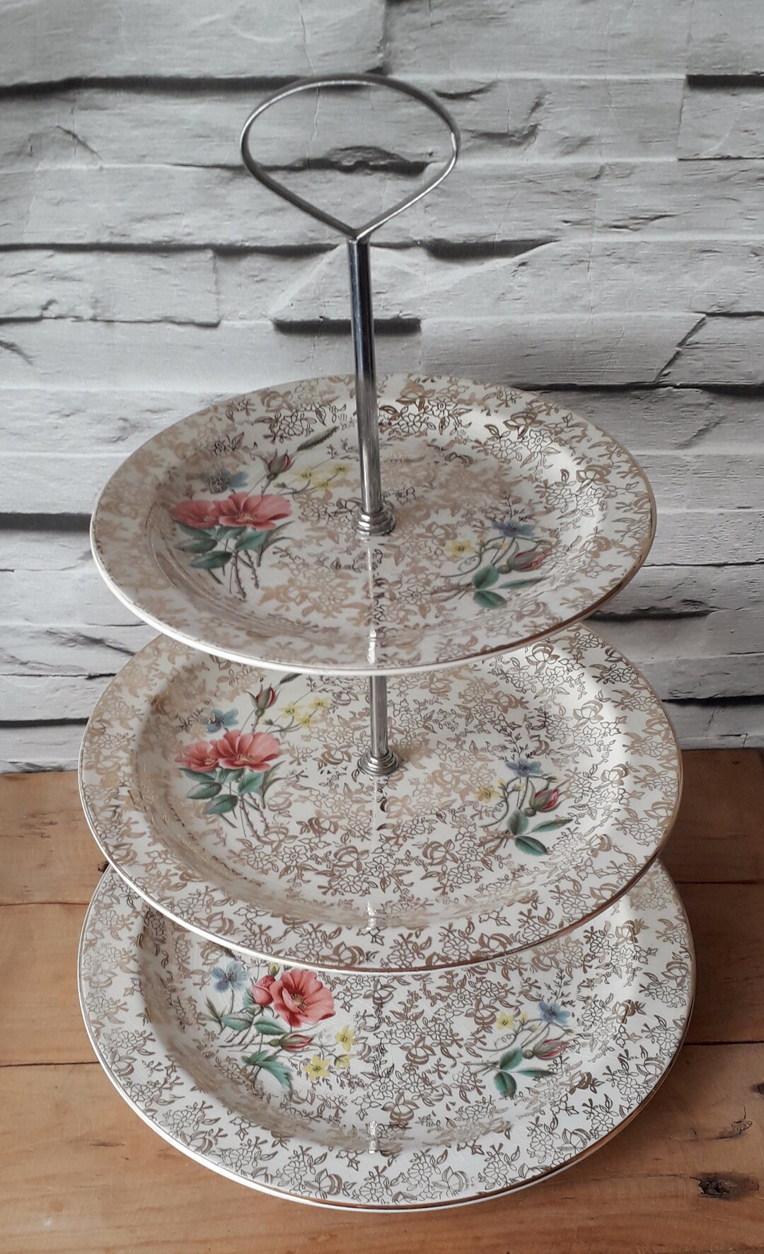 Vintage Three Tier Cake Stand 1950's, 3 Tier Cup Cake Stand, Vintage ...