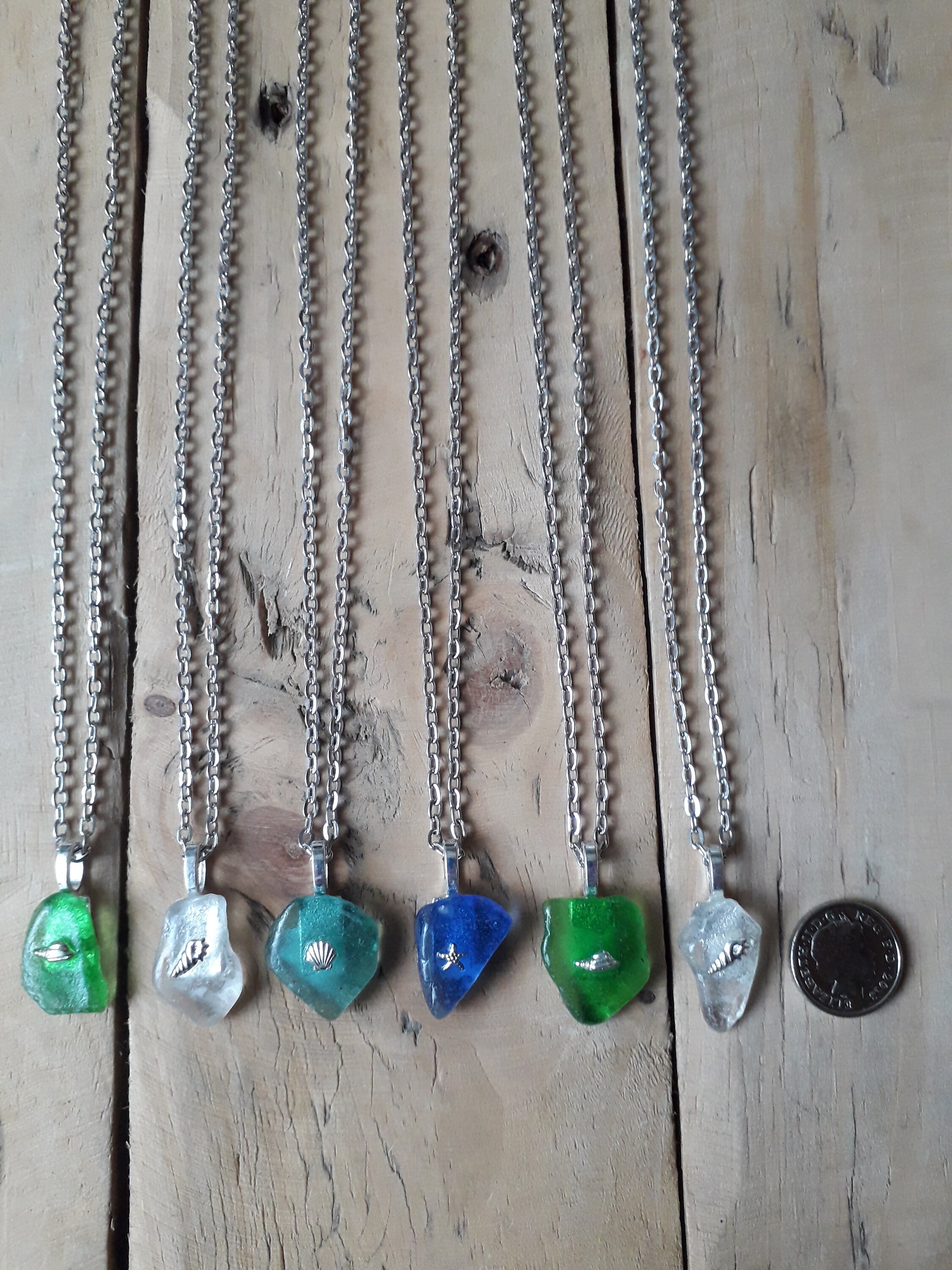 Sea Glass Pendant Chain Necklace Beach Jewelry Sea Glass | Etsy