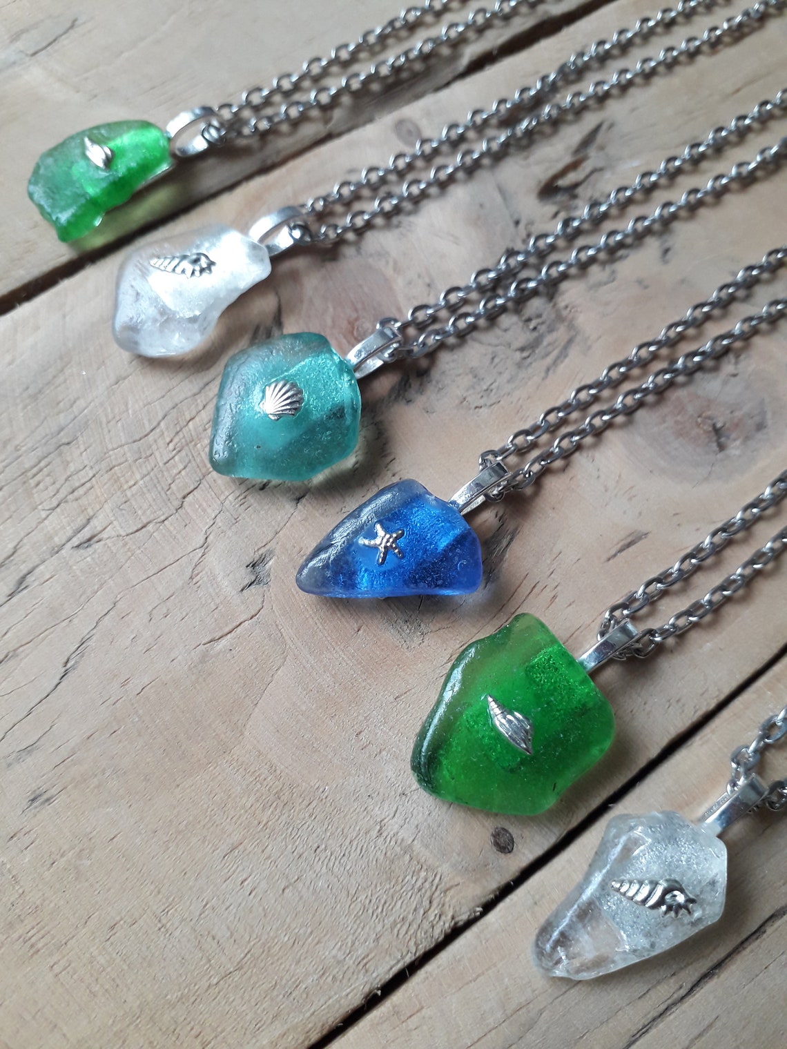 Sea Glass Pendant Chain Necklace Beach Jewelry Sea Glass | Etsy
