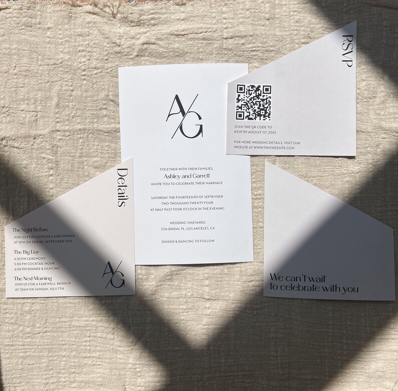 PRINTED Modern Wedding Invitation Suite, Wedding Invitation Bundle ...