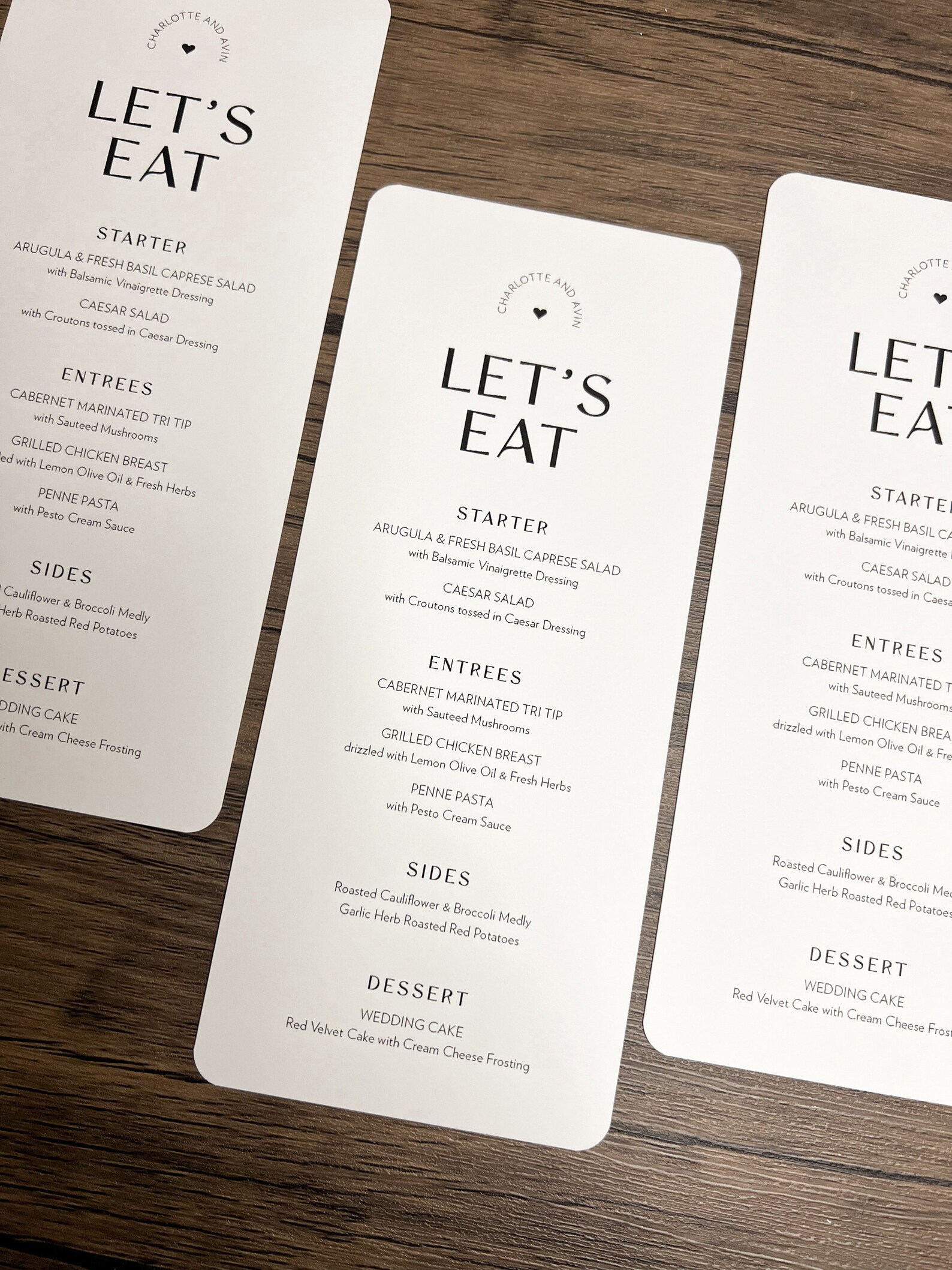 PRINTED Rounded Corner Wedding Menus, Minimalist Printed Menus, Custom ...