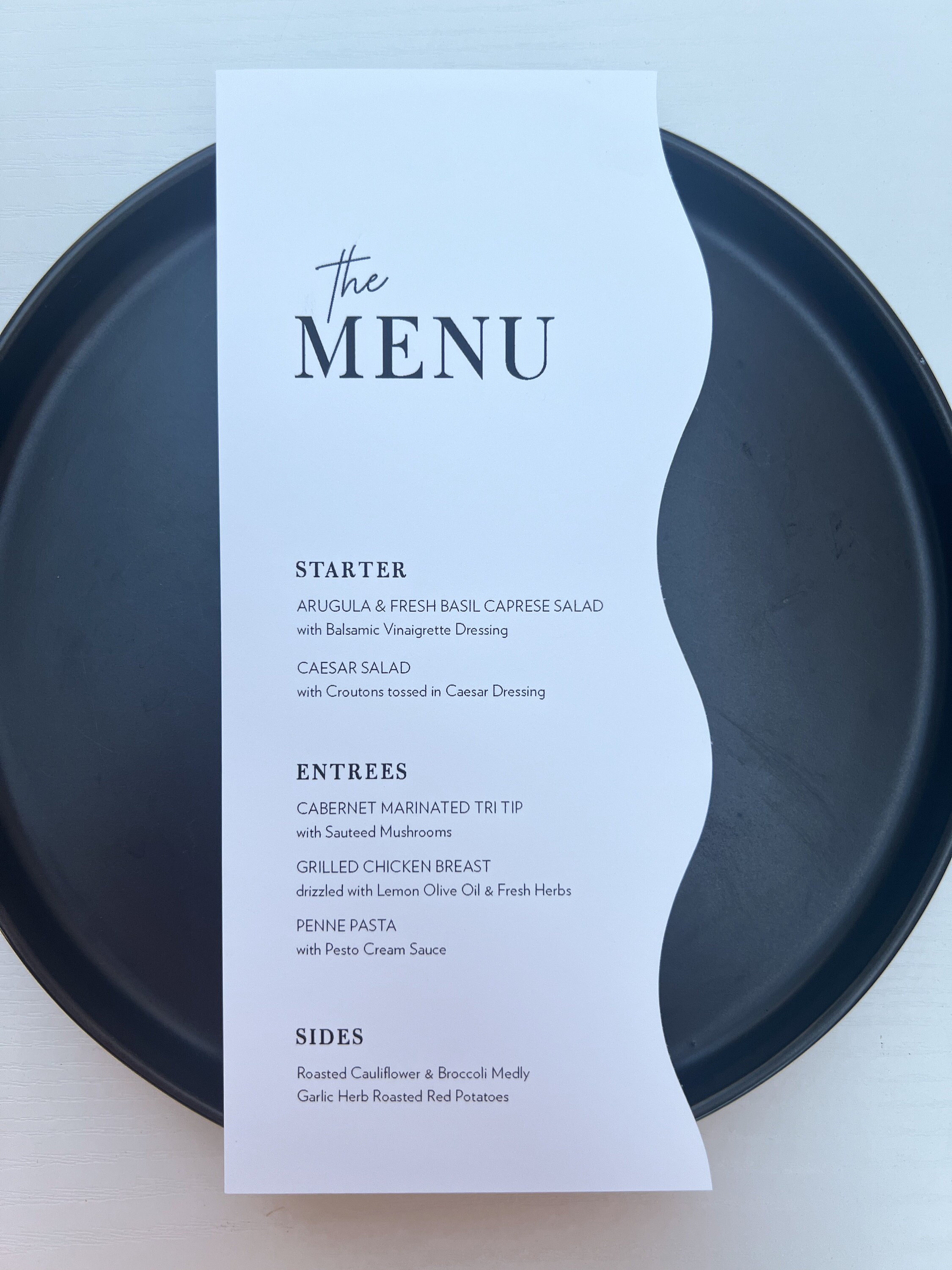 PRINTED Wavy Edge Wedding Menus, Minimalist Printed Menus, Custom ...