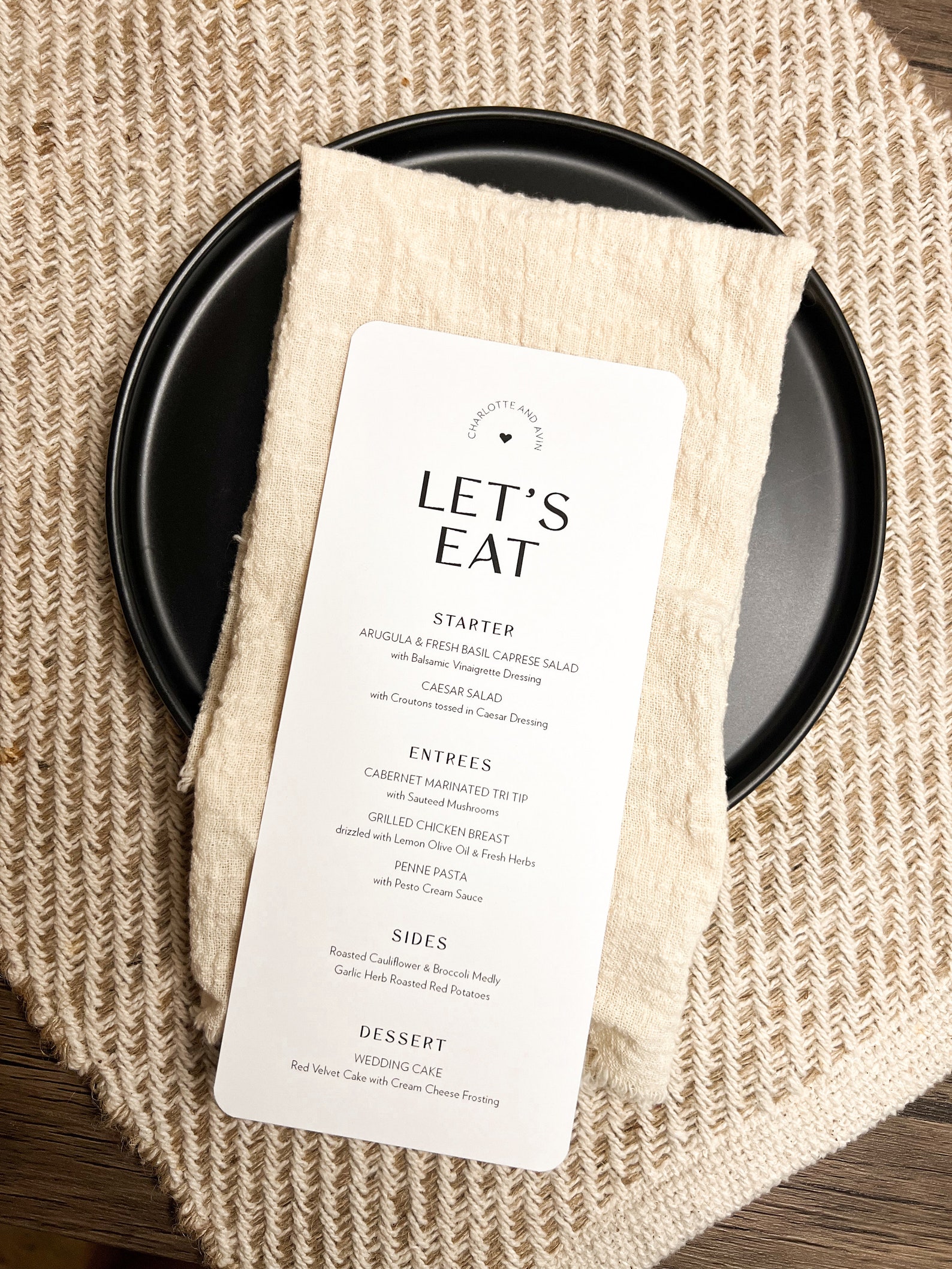 PRINTED Rounded Corner Wedding Menus, Minimalist Printed Menus, Custom ...