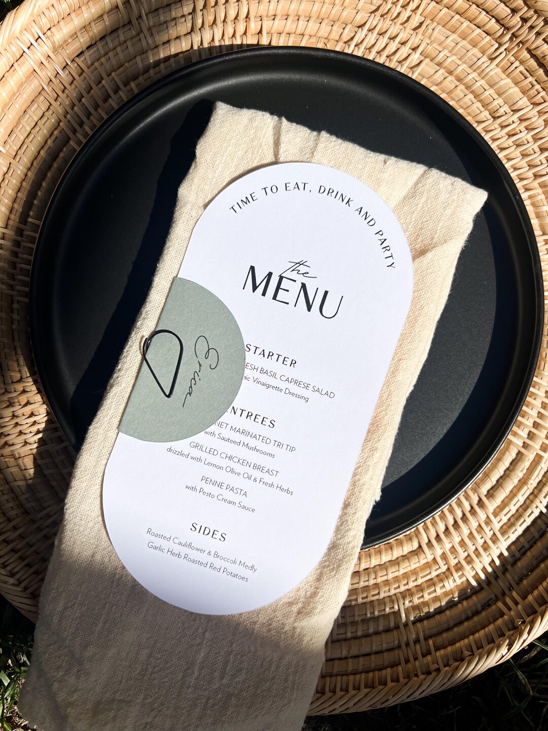Wedding Menu & Sage Green Name Card With Paperclip - Etsy