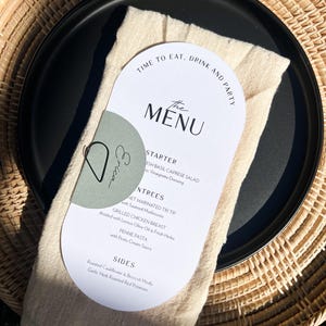 Wedding Menu & Sage Green Name Card With Paperclip - Etsy