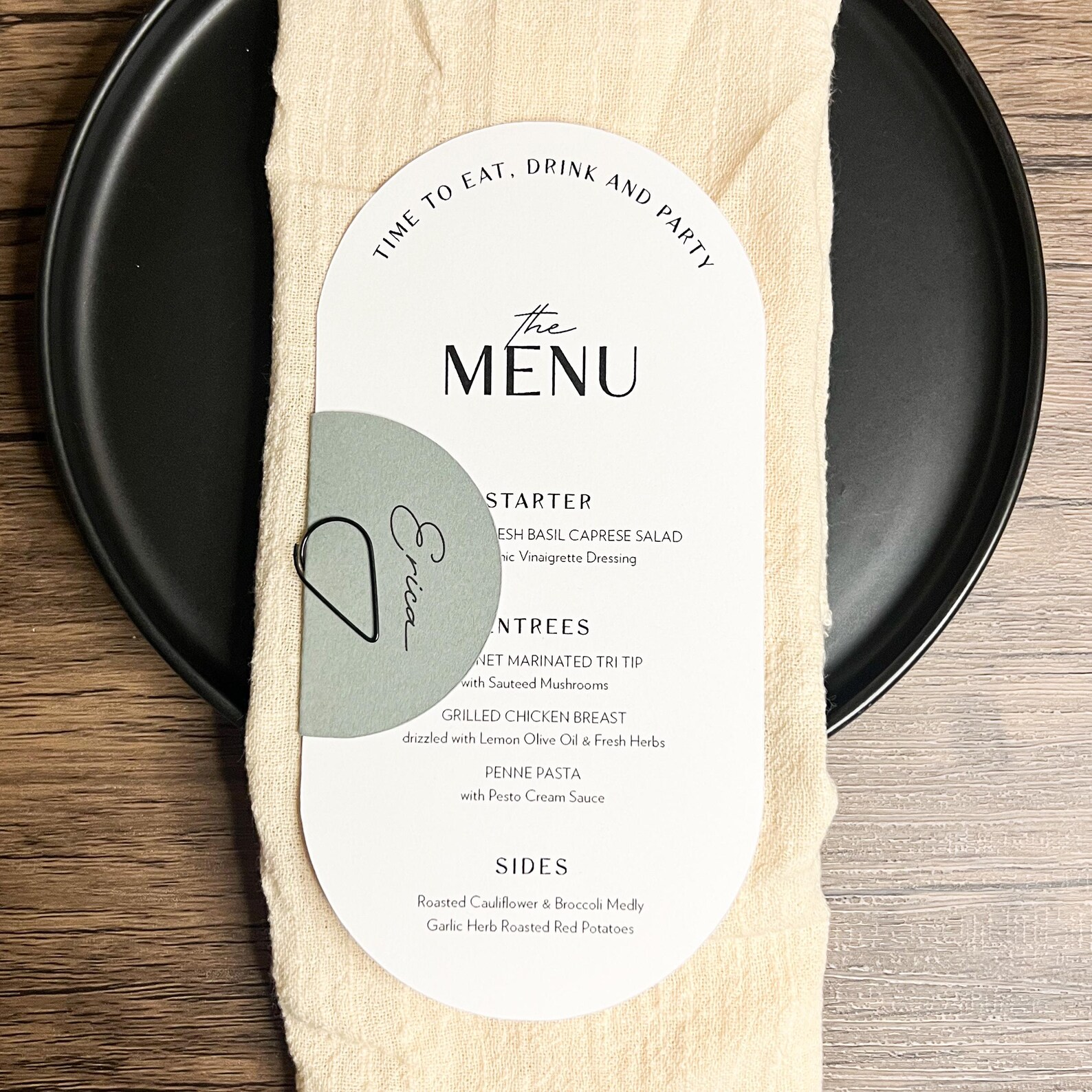 Wedding Menu & Sage Green Name Card With Paperclip - Etsy