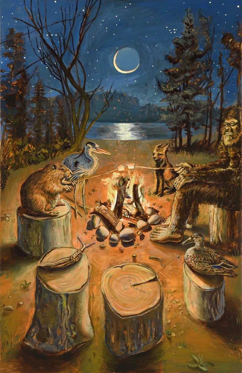 Round the Campfire’ Bigfoot Print - Etsy