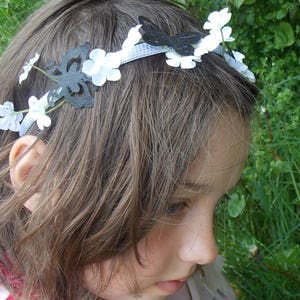 Black and White Headband With White Flowers and Black Butterflies, Sale ...