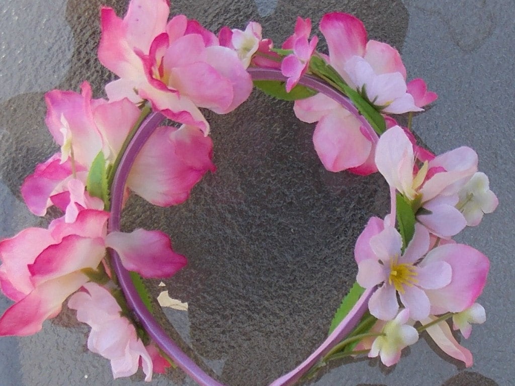 Pink Spring Blossom Headband Crown With Delphinium Flowers, Green ...